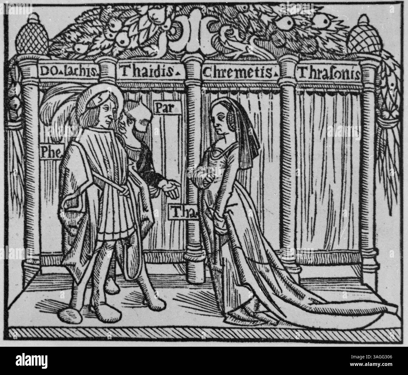 Middle Ages theatre, engraving by French artist Terence de Jean ...