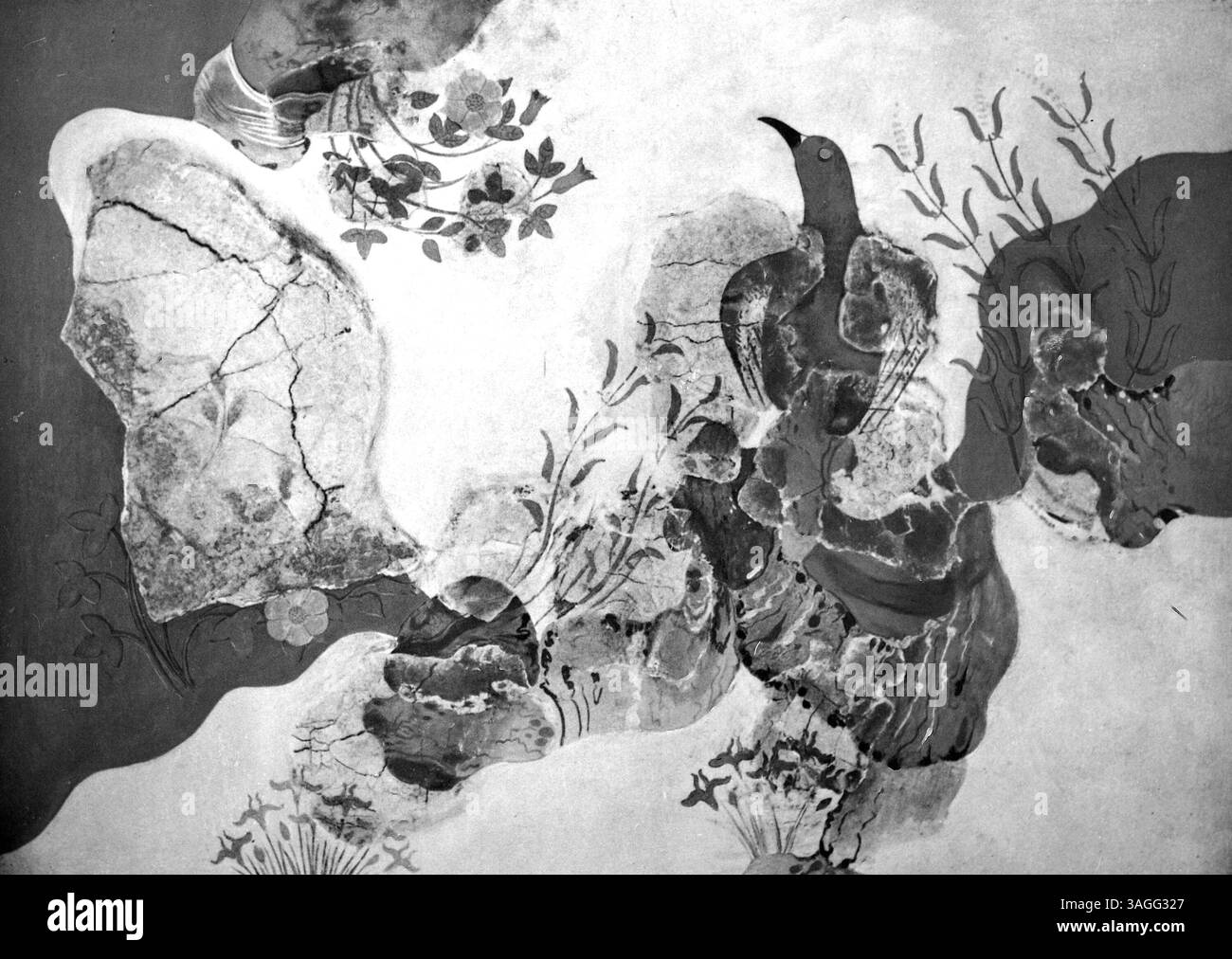 Blue bird among wild roses and other flowers, ancient Greek art from ...