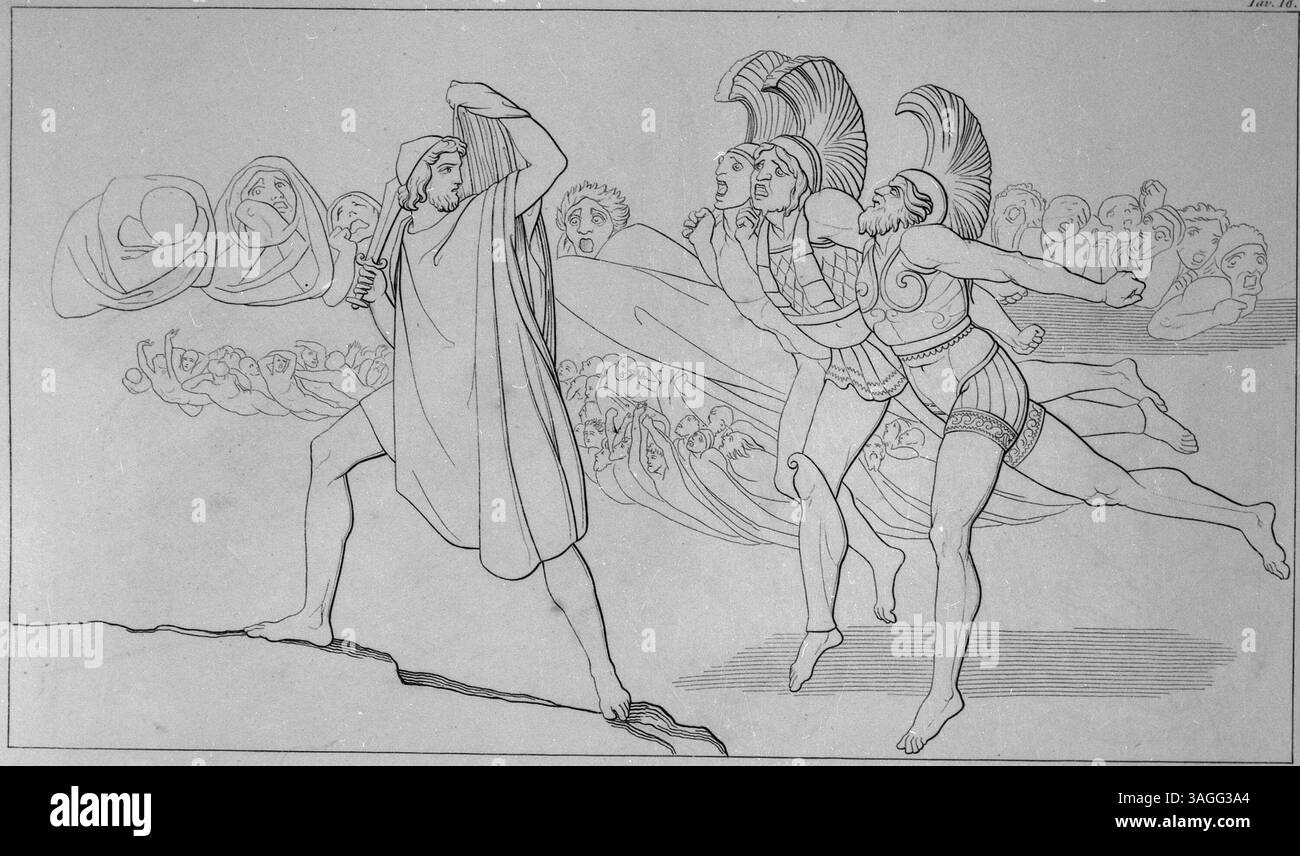 Odysseus in the Elysium with the souls of the heroes, ancient Greek ...
