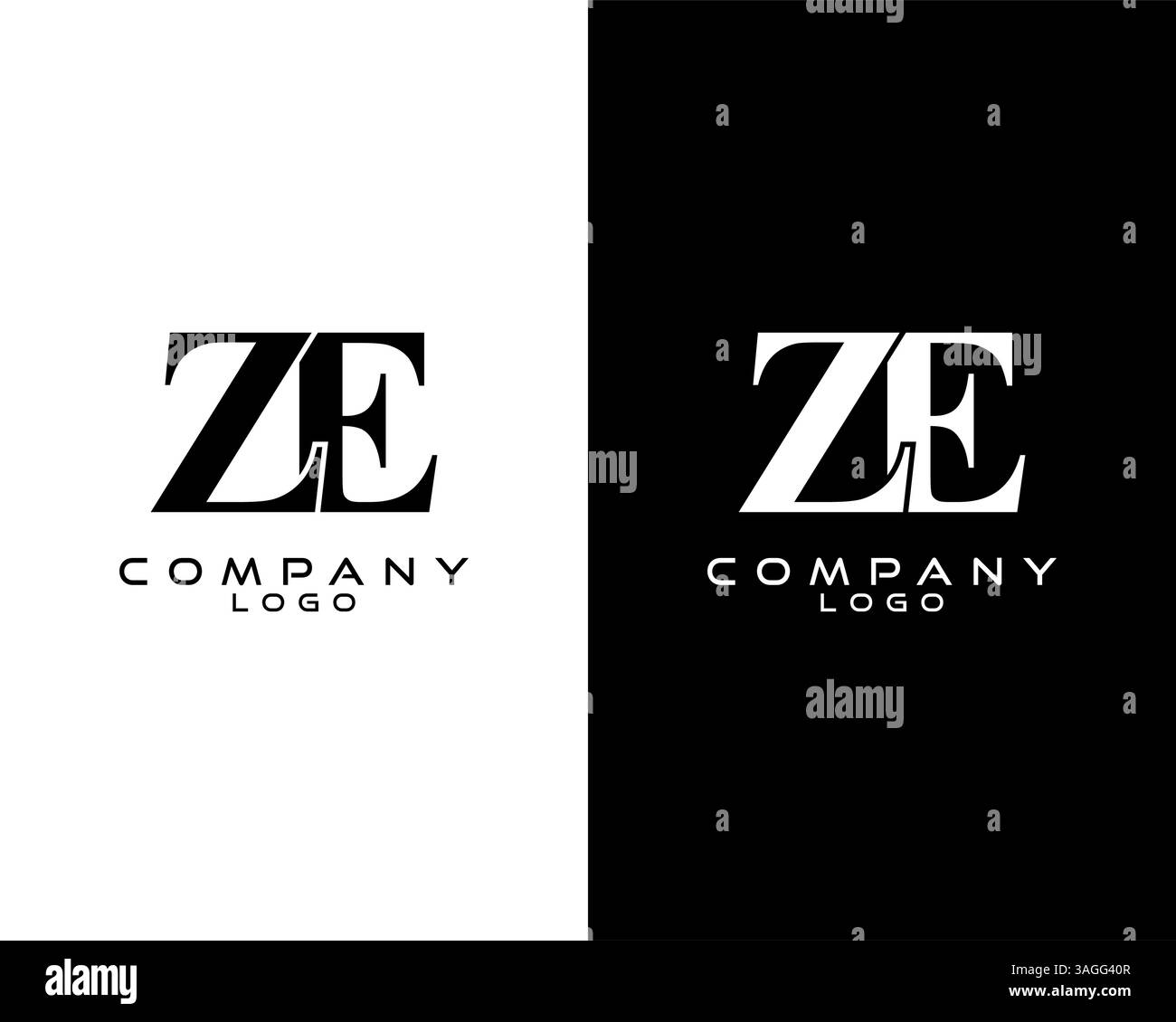 ZE, EZ letter logo black and white color vector for business and ...