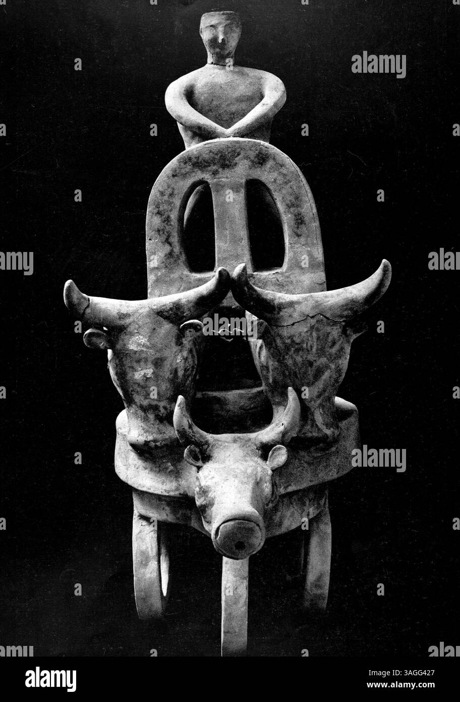 Rhyton in shape of chariot drawn by oxes, ancient Greek art from Karphi ...