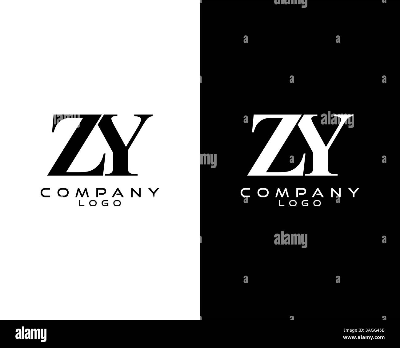 ZY, YZ letter logo black and white color vector for business and ...