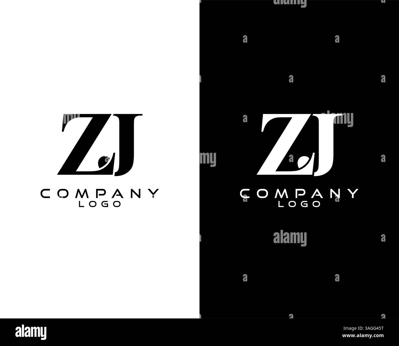 ZJ, JZ letter logo black and white color vector for business and ...
