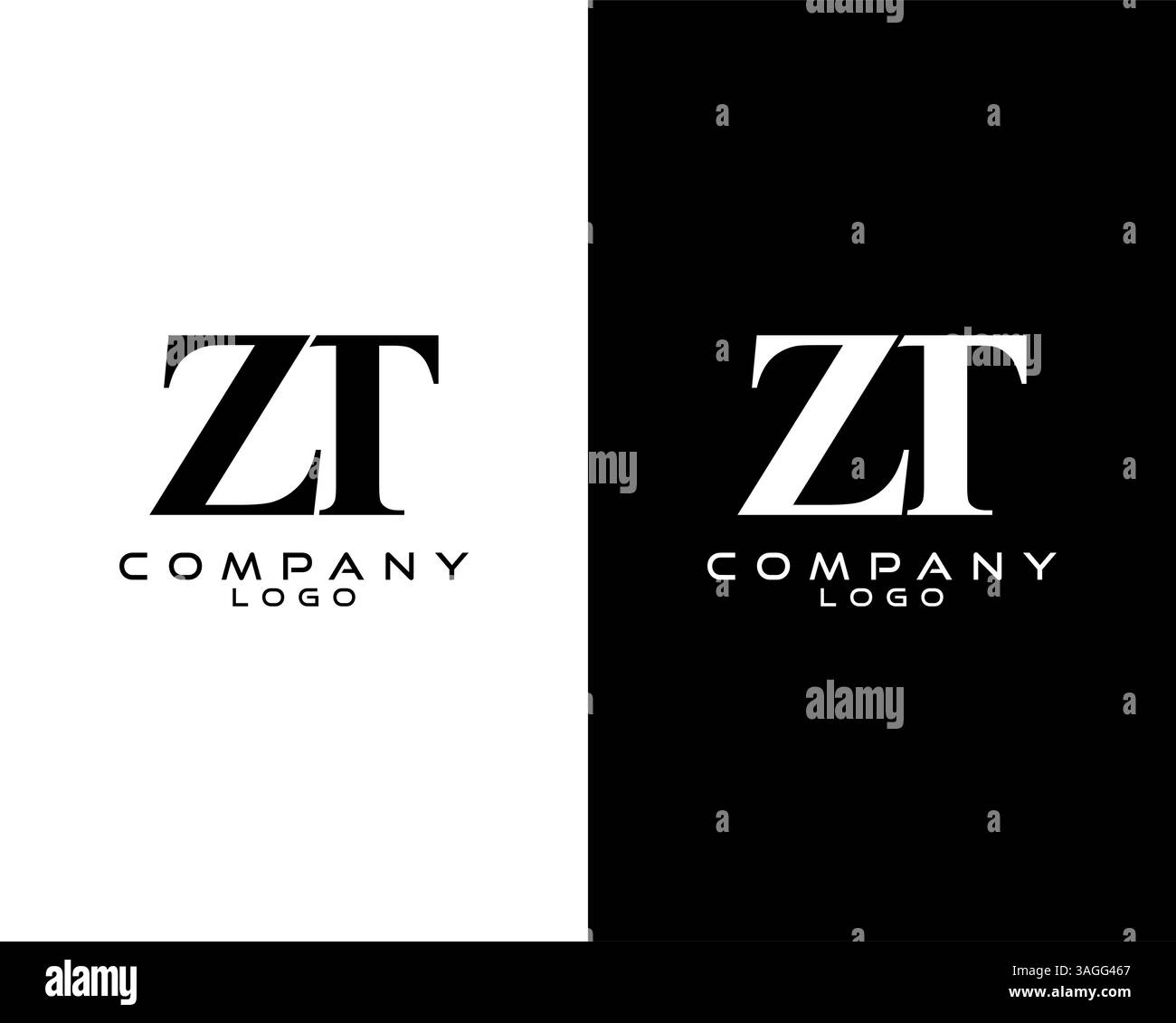 ZT, TZ letter logo black and white color vector for business and company Stock Vector Image ...