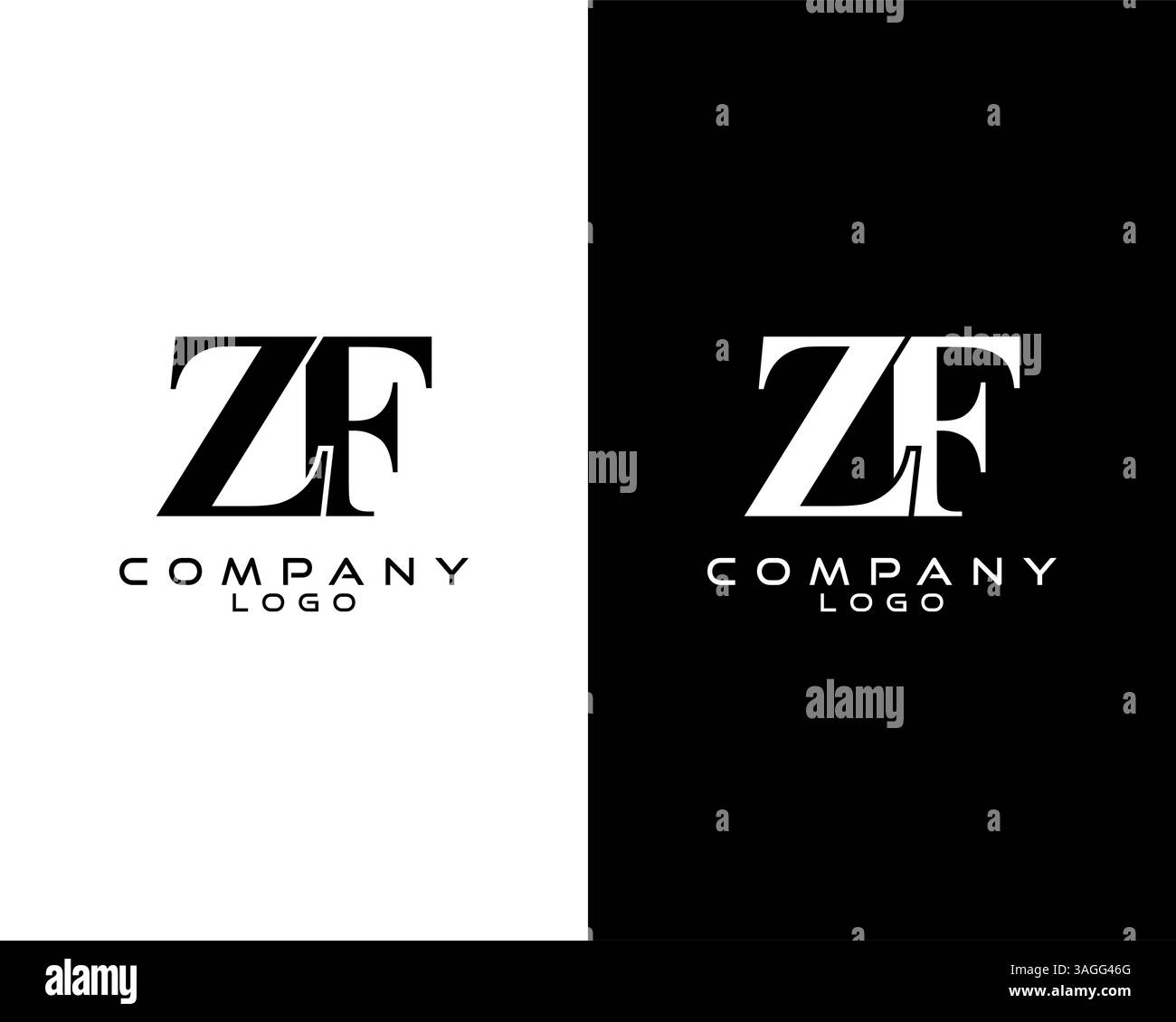 ZF, FZ letter logo black and white color vector for business and ...