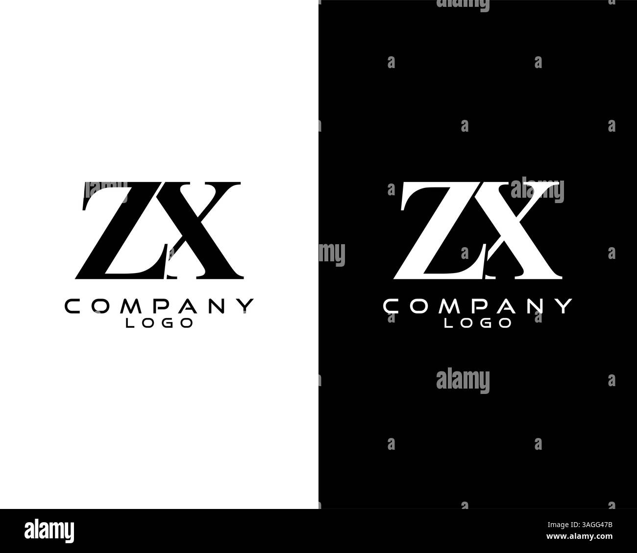 ZX, XZ letter logo black and white color vector for business and ...