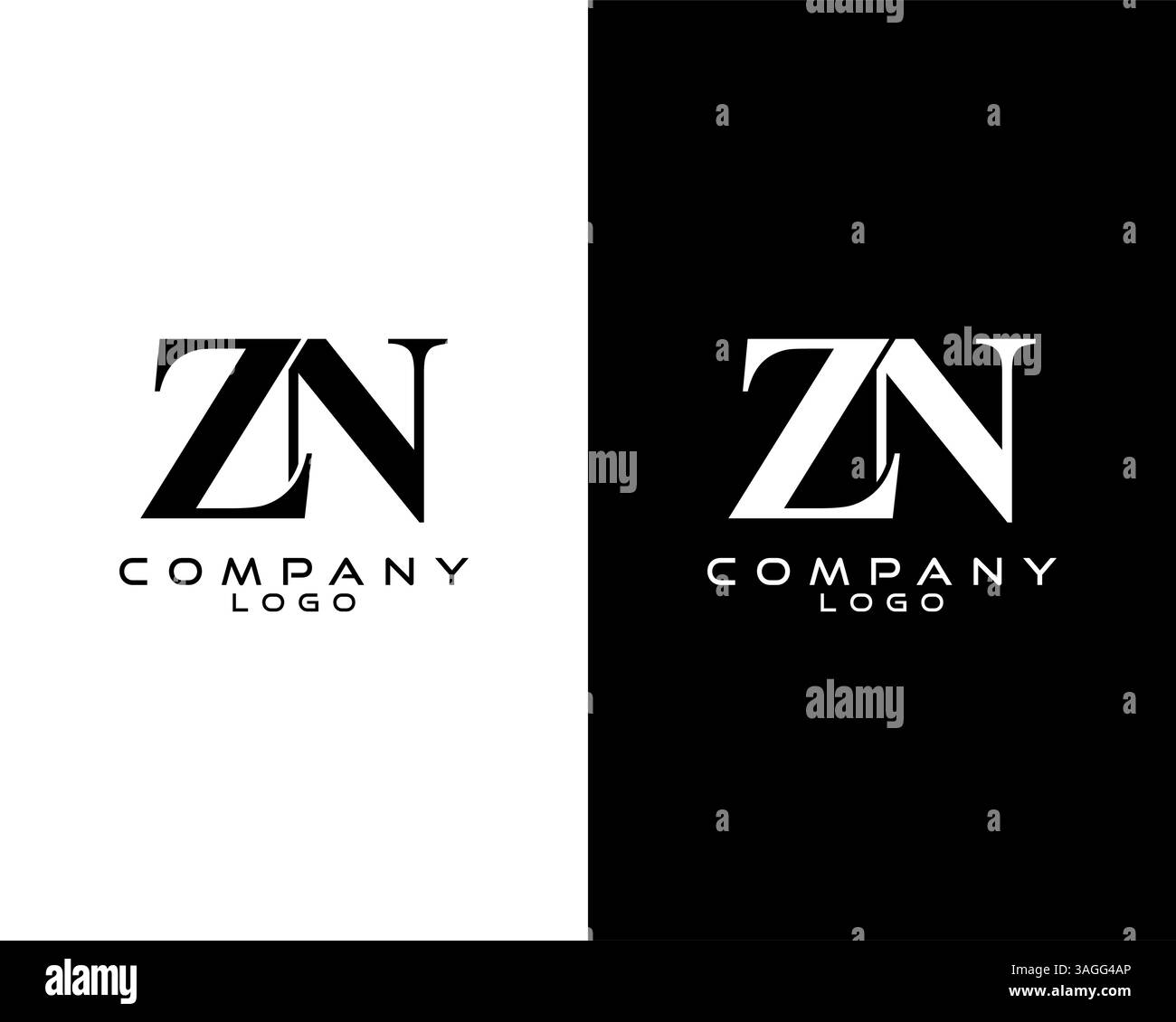 ZN, NZ letter logo black and white color vector for business and company Stock Vector Image ...