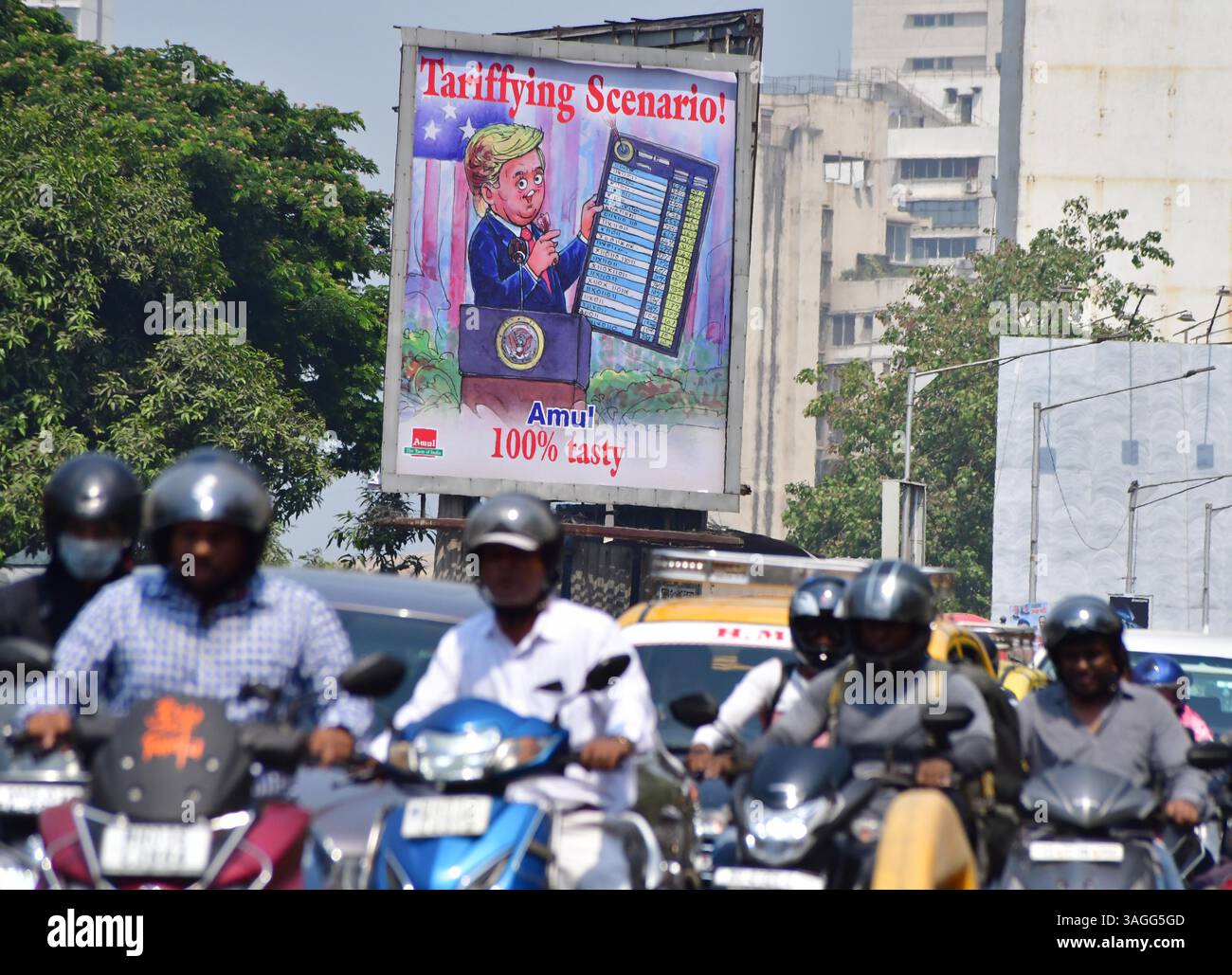 MUMBAI, INDIA - APRIL 8: An advertisement hoarding by Amul displays ...