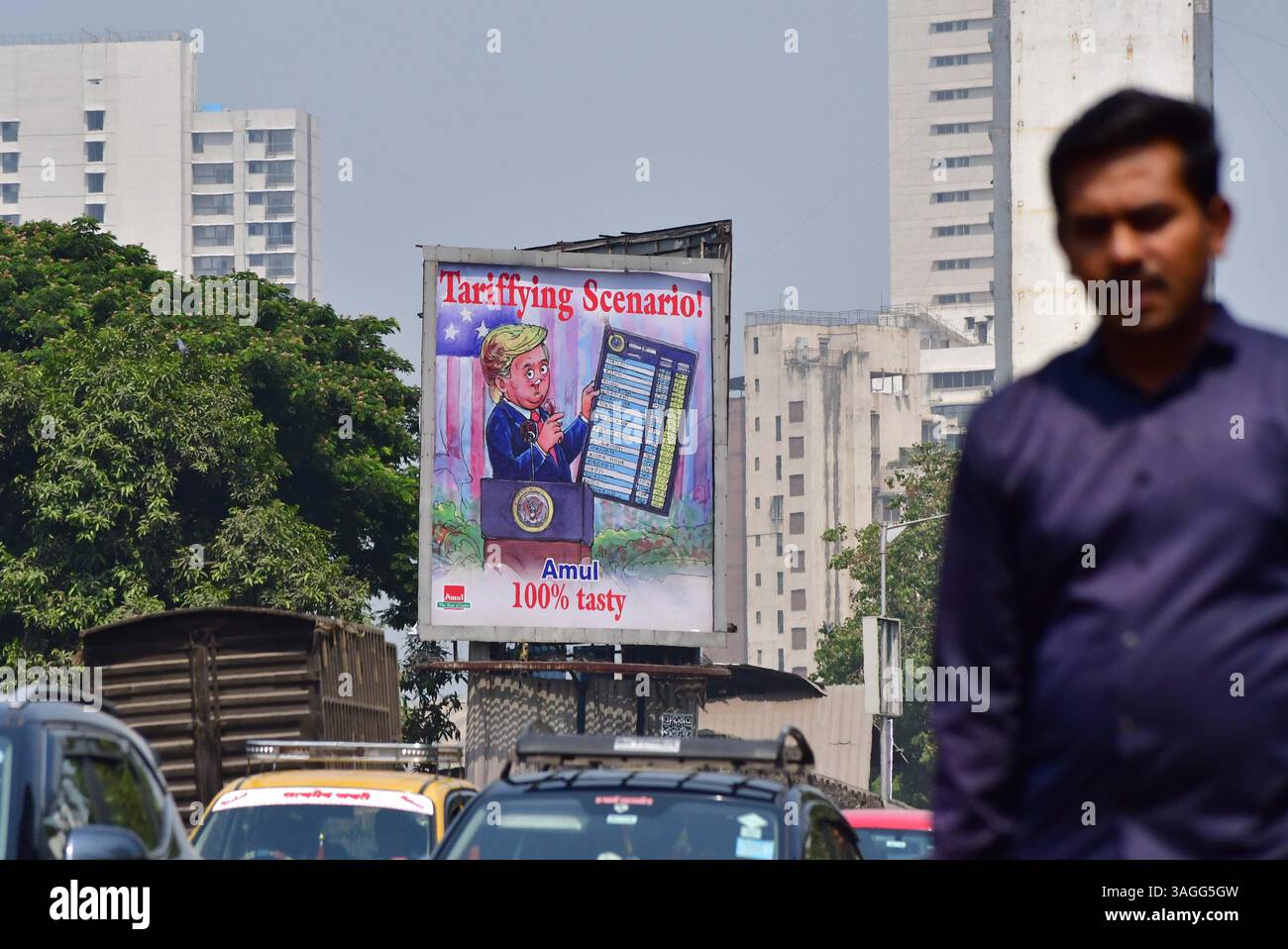 MUMBAI, INDIA - APRIL 8: An advertisement hoarding by Amul displays ...