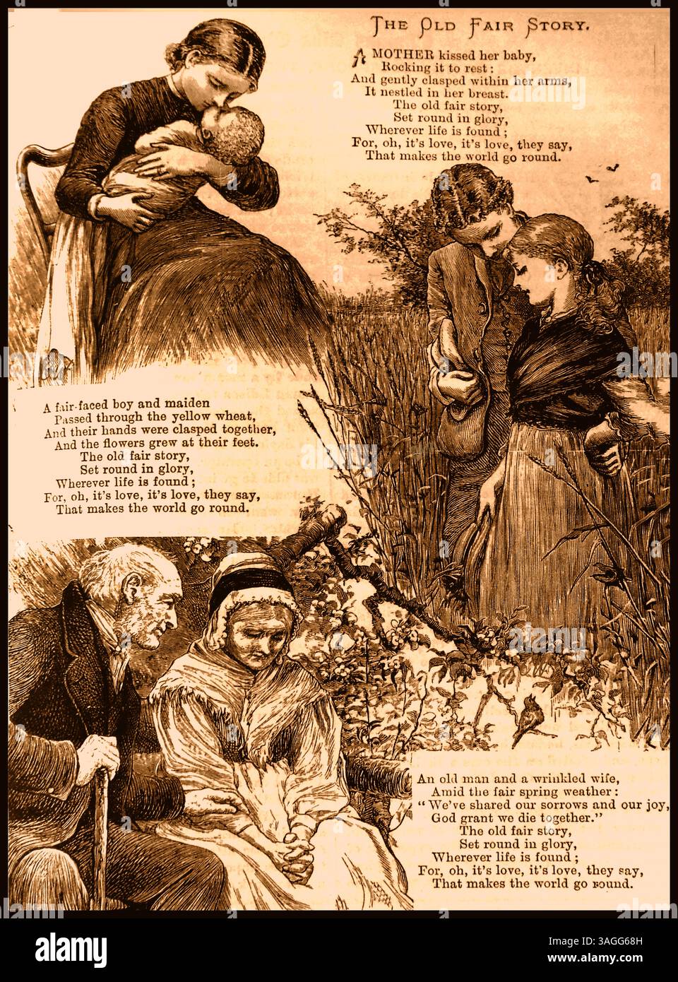 A Victorian illustration and poem describing different types of love ...