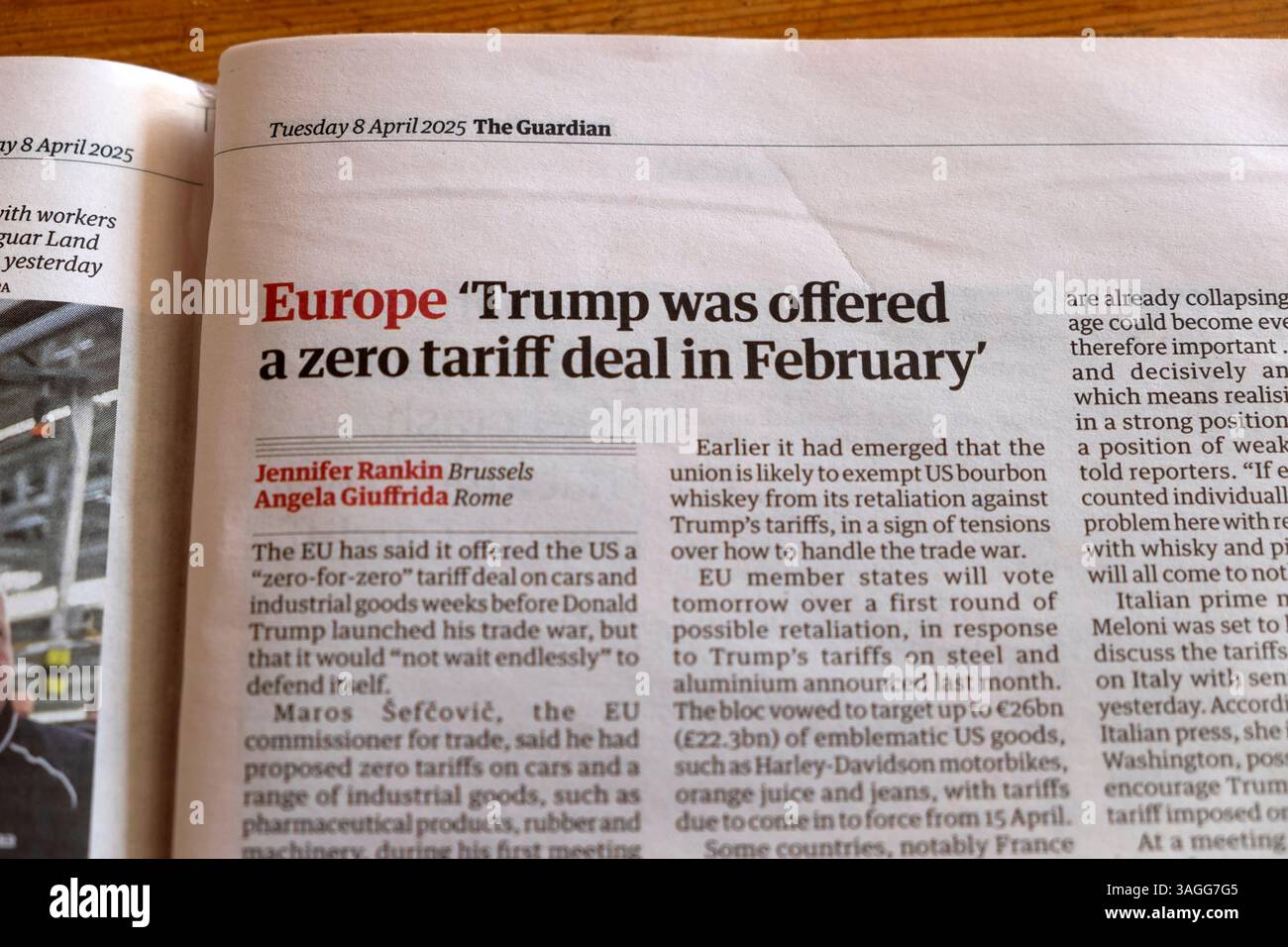 Europe 'Trump was offered a zero tariff deal in February' Guardian newspaper headline US EU ...