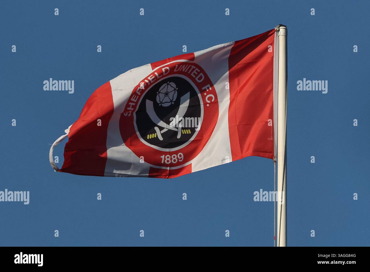 Sheffield, UK. 08th Apr, 2025. A Sheffield United flag blows in the ...