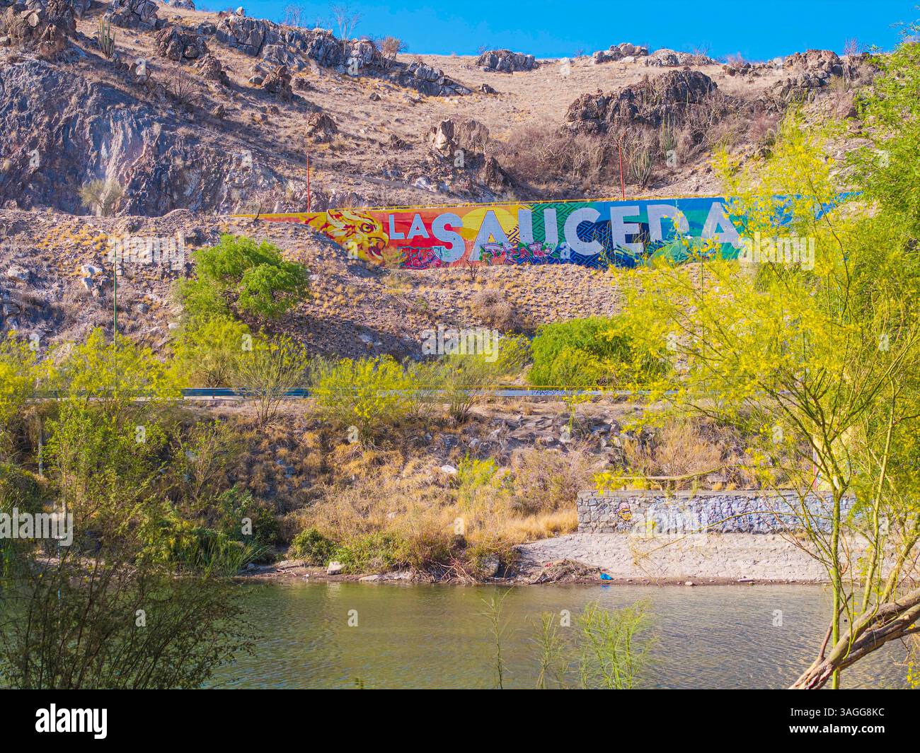 Colorful monumental letters and the Cement Factory Hill in La Sauceda ...