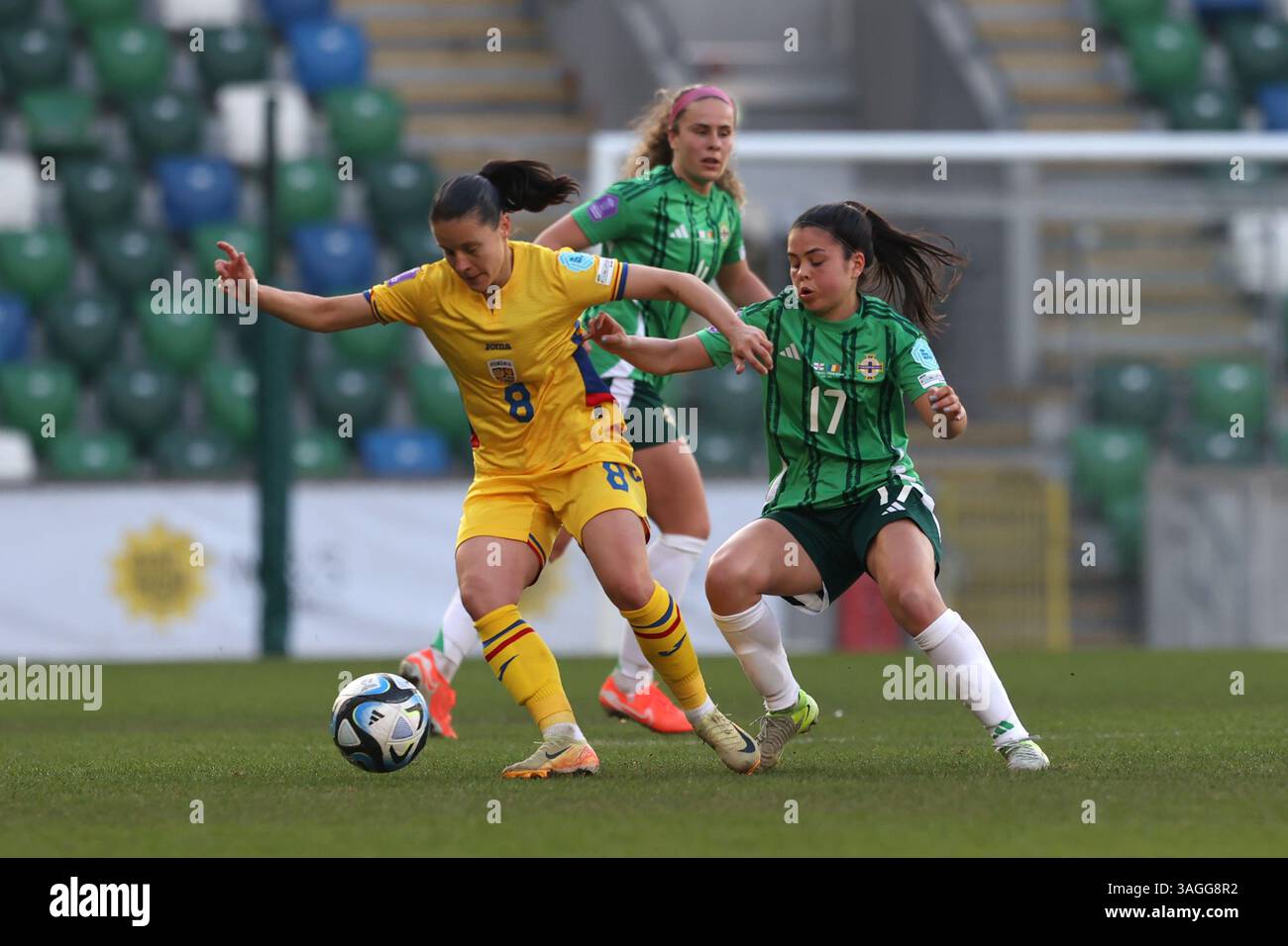 Northern Ireland's Joely Andrews (right) and Romania's Stefania Vatafu ...
