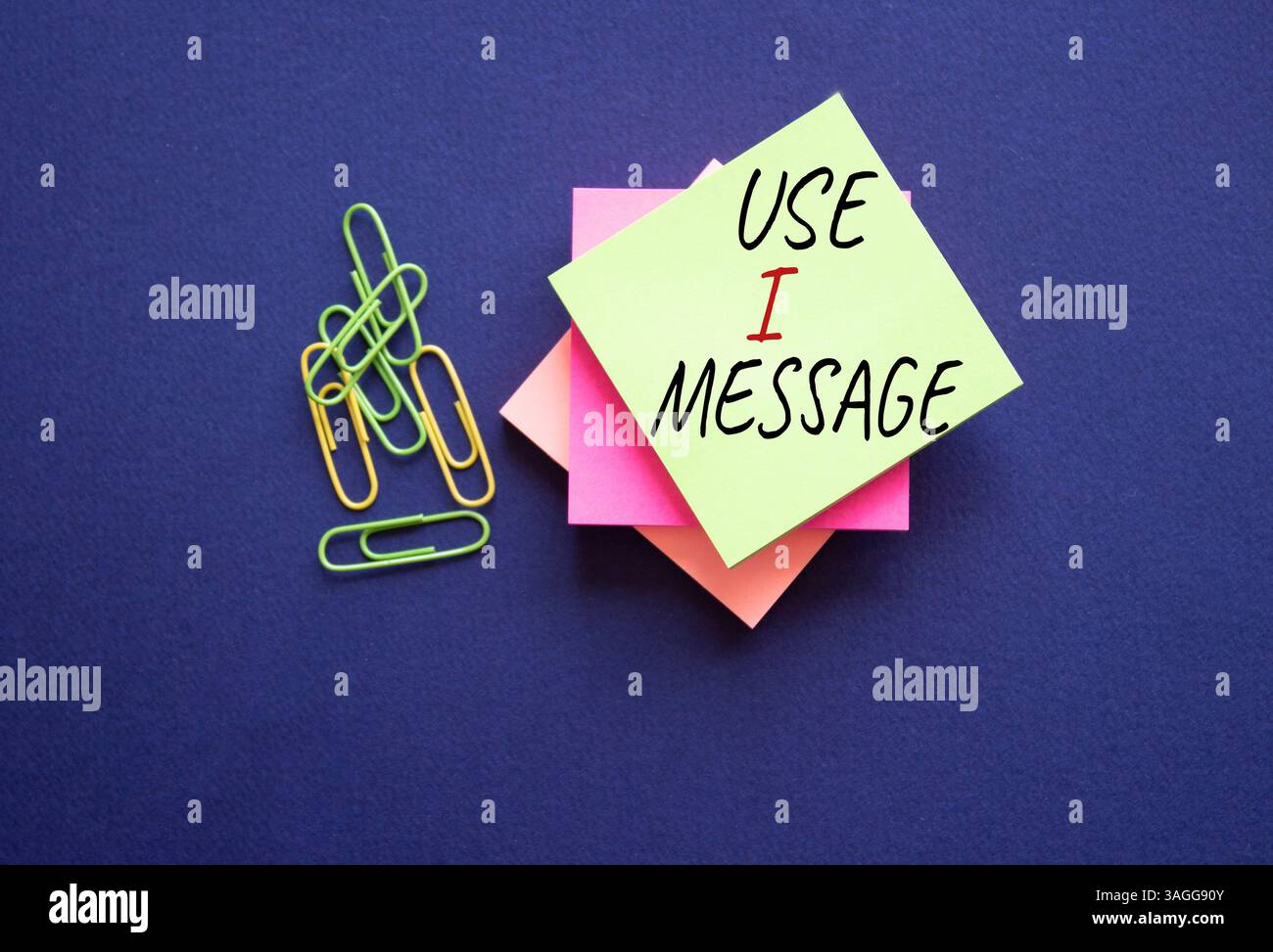 Use I message symbol. Yellow steaky note with paper clips with words ...