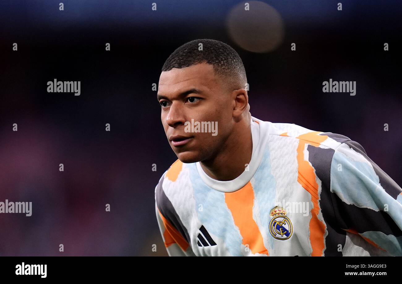 Real Madrid's Kylian Mbappe warms up before the UEFA Champions League ...