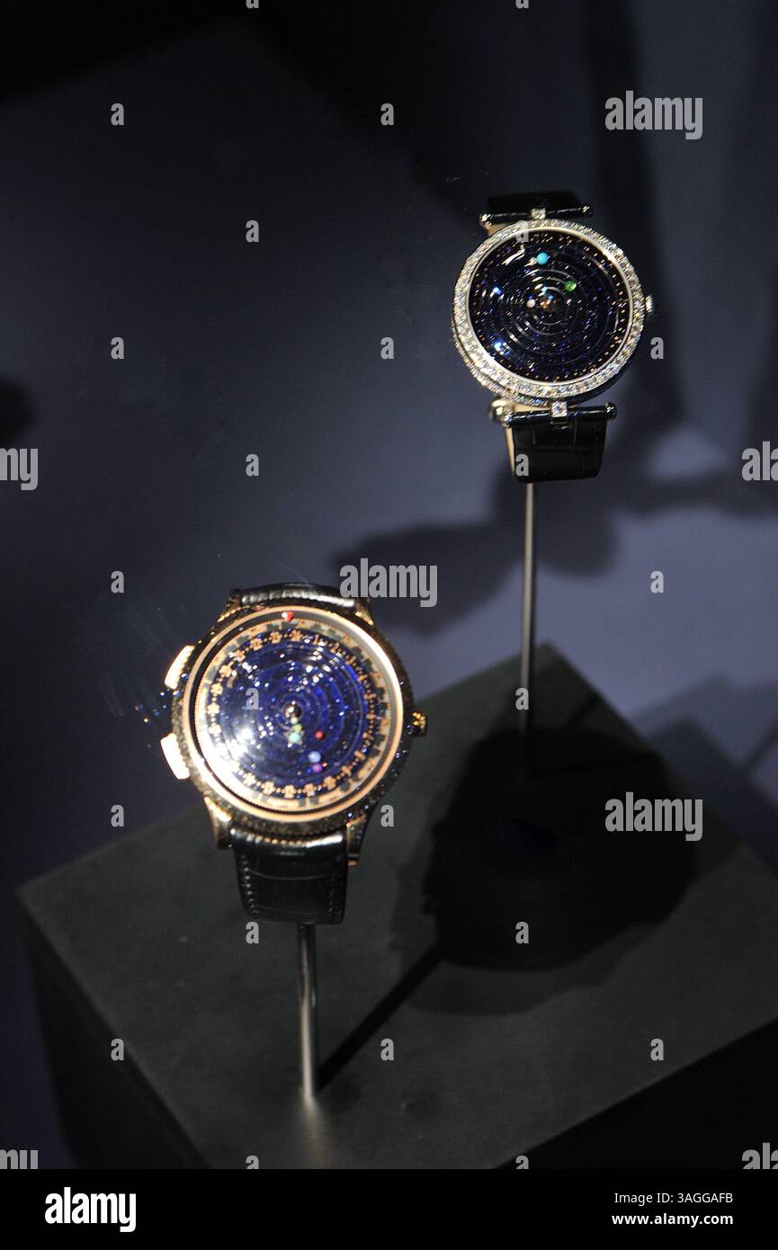 New York, USA. 08th Apr, 2025. L-R: Midnight Planetarium watch, 2012, and Lady Arpels ...