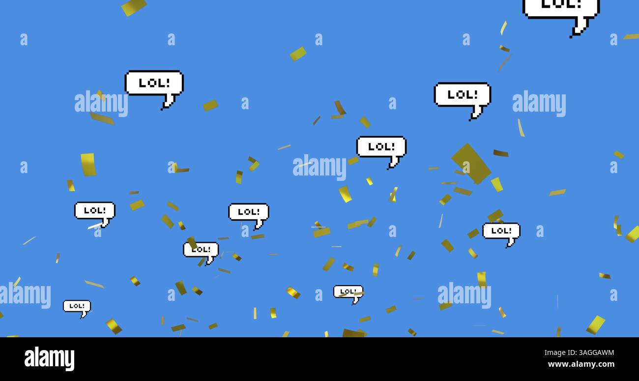 Image of multiple LOL text speech bubbles floating with golden confetti ...