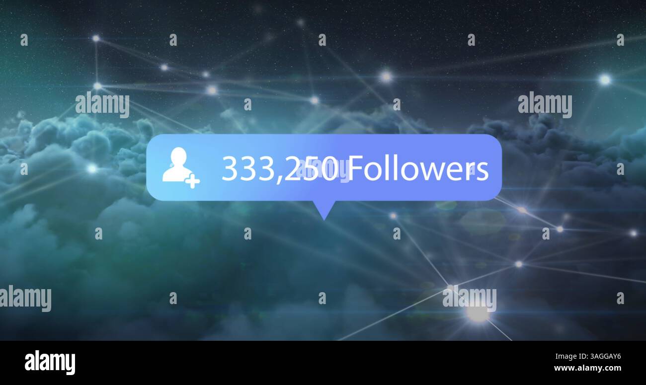 Image of blue social media interface speech bubble with Followers text and numbers growing over ...