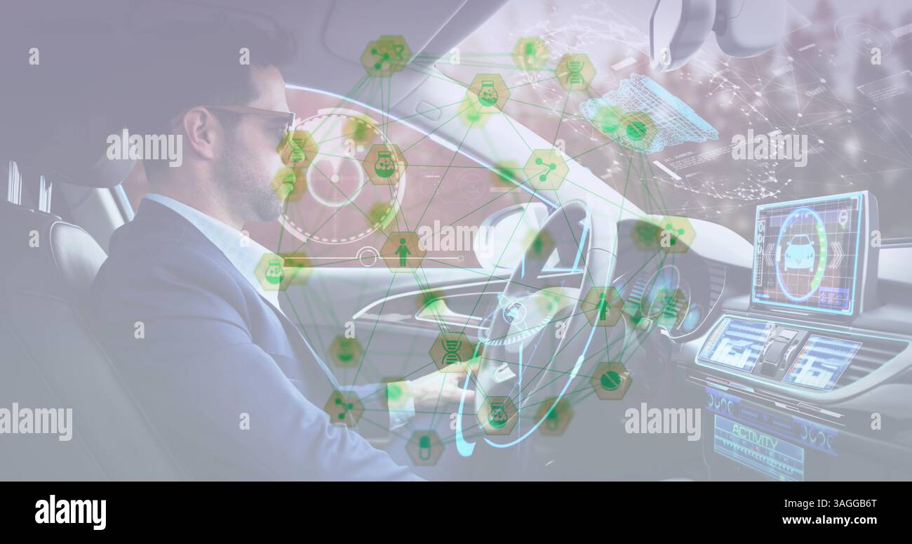 Image of interface showing scope and information displays with man in ...