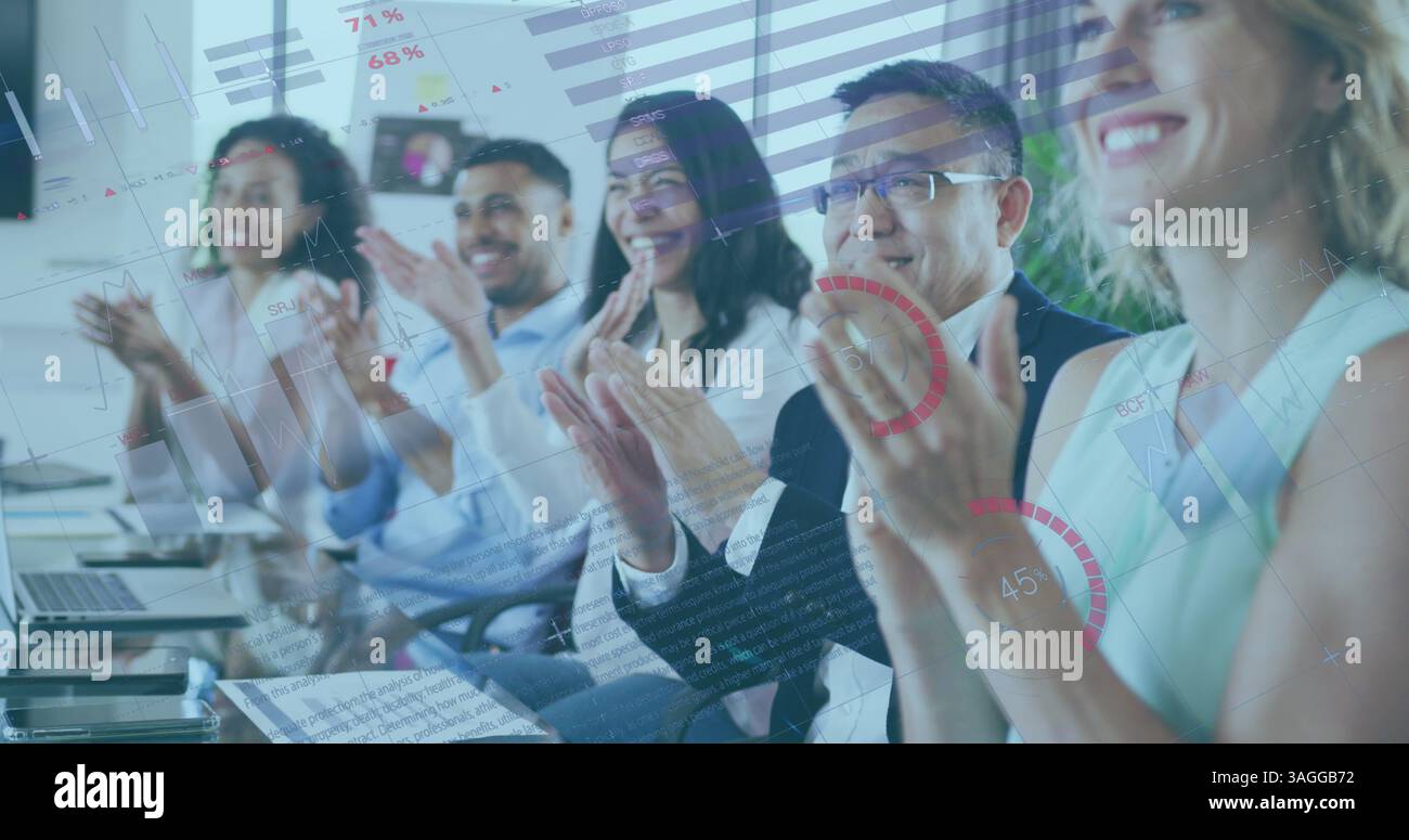 Image of interface showing statistics and graphs with business people ...