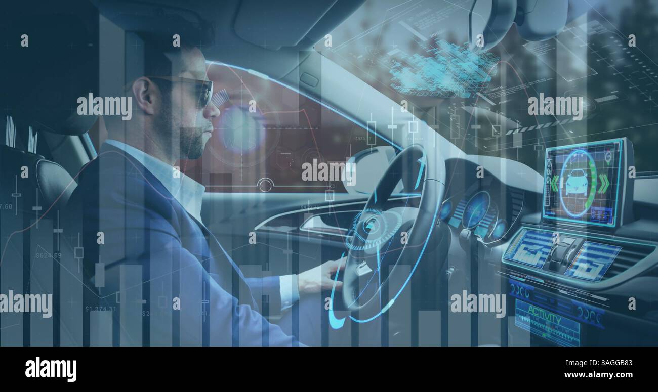 Image of interface showing statistic and information displays with man ...