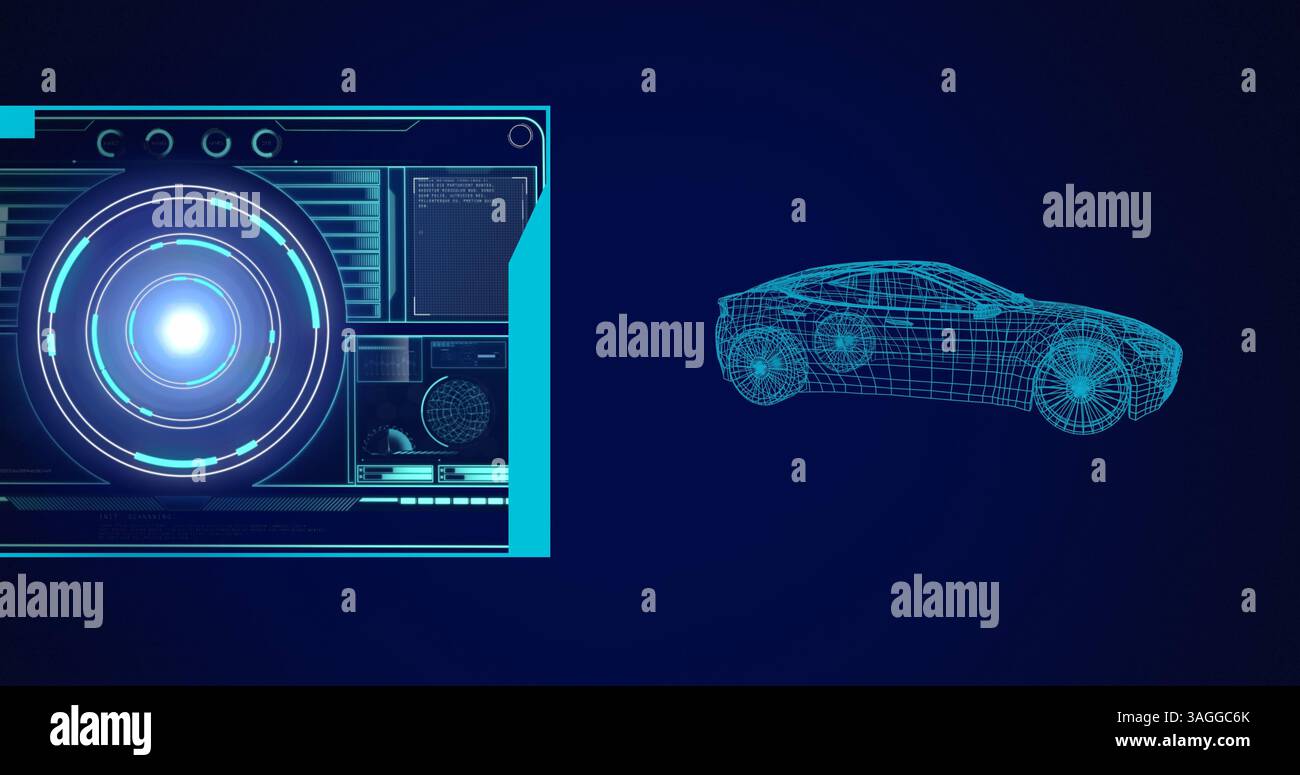 Image of 3d car drawing, scope scanning and data processing Stock Photo - Alamy
