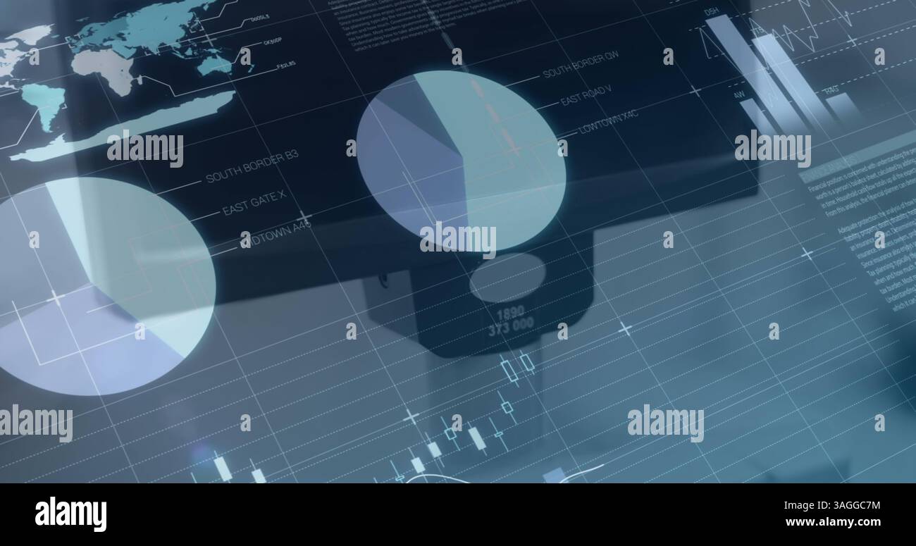 Image of statistics and data processing over cash till monitor Stock ...