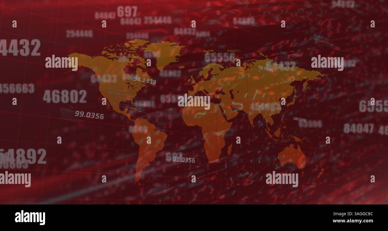 Image of scope scanning with glitch and numbers with world map Stock ...