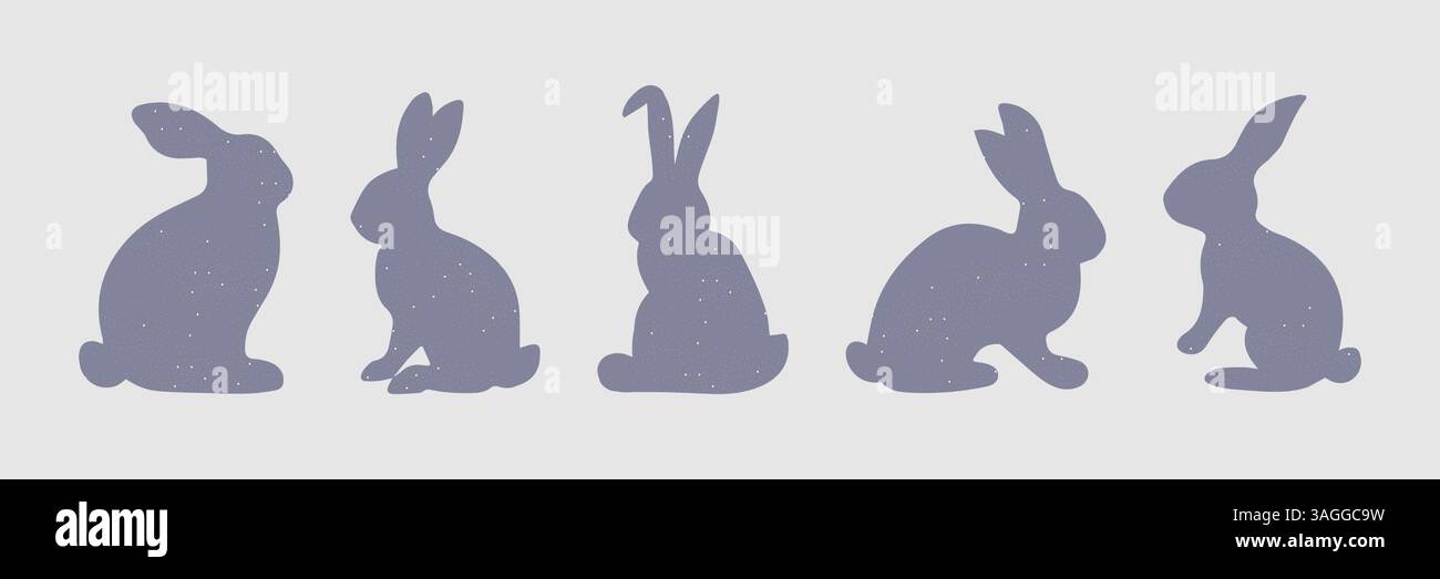 Easter bunny rabbits in different poses.Vector Easter painted rabbit ...