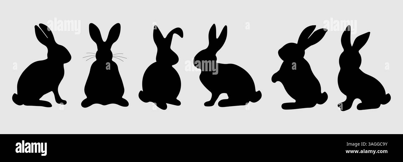 Easter bunny rabbits in different poses.Vector Easter painted rabbit ...