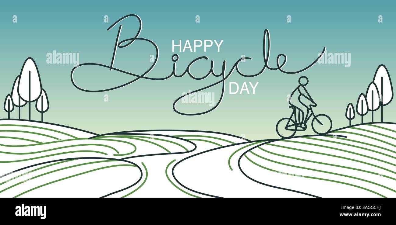 Minimalist Bicycle Day: Line Art Ride & Scenic Landscape Stock Vector ...