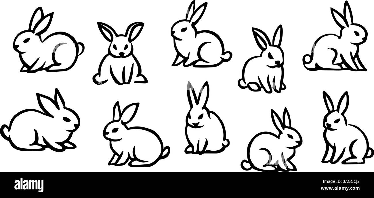 Easter bunny rabbits in different poses.Vector Easter painted rabbit ...