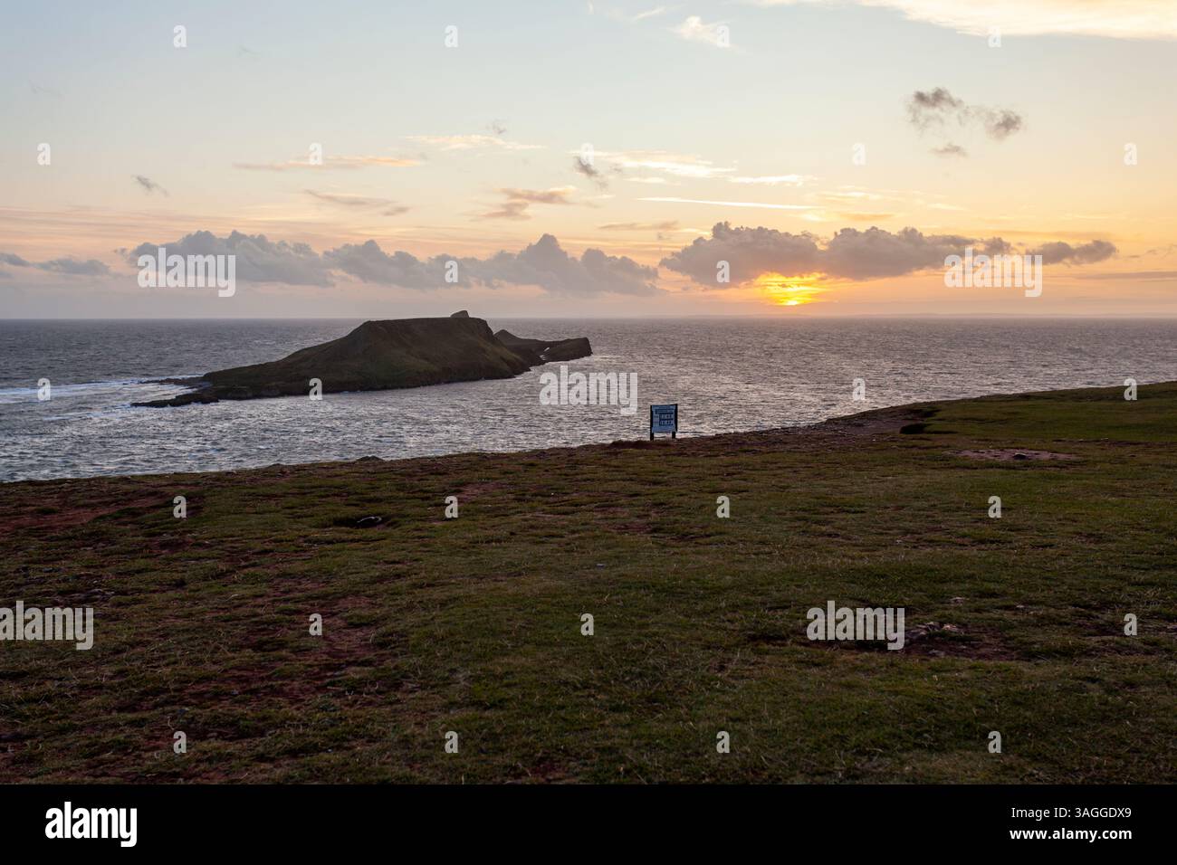 Worms Head, Rhossili Bay. A prominent headland on the Gower Peninsula known for its outstanding ...