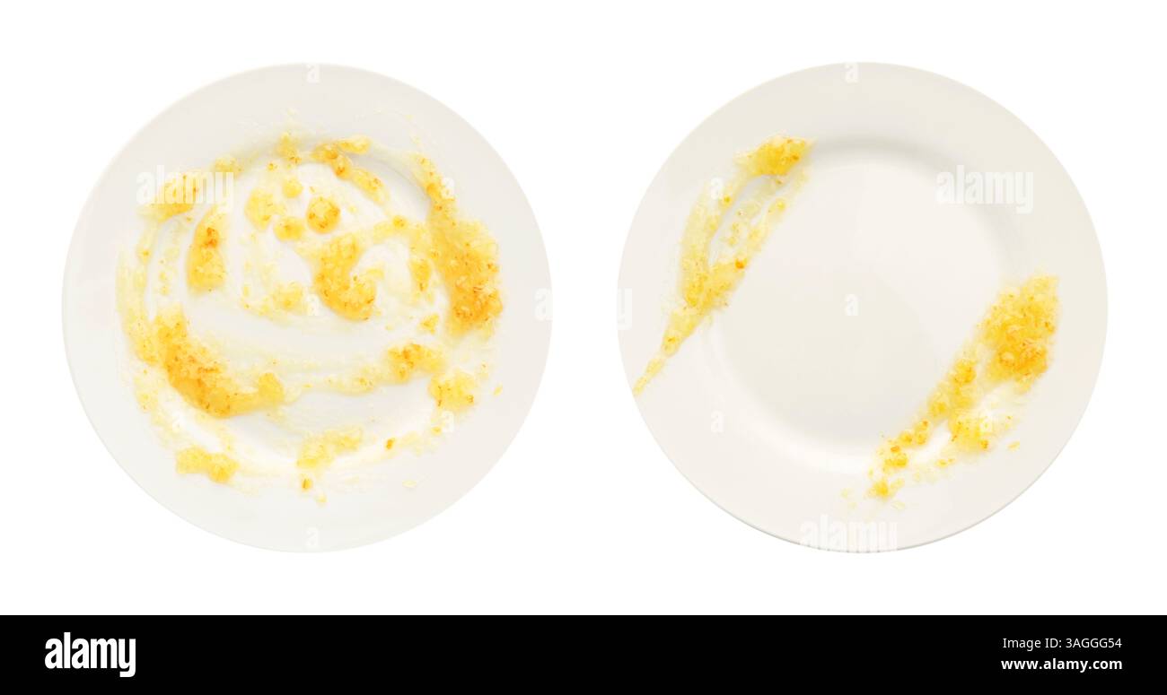 Dirty plate isolated on white, top view. Washing dish process Stock ...