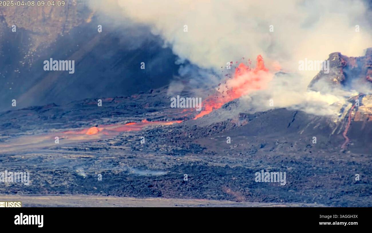 This image from webcam footage provided by the United States Geological ...