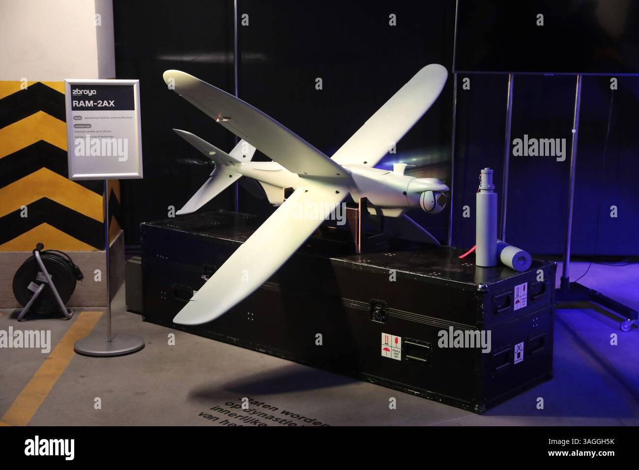 The Ukrainian kamikaze drone RAM-2X is displayed during a presentation of Ukrainian-made defense ...