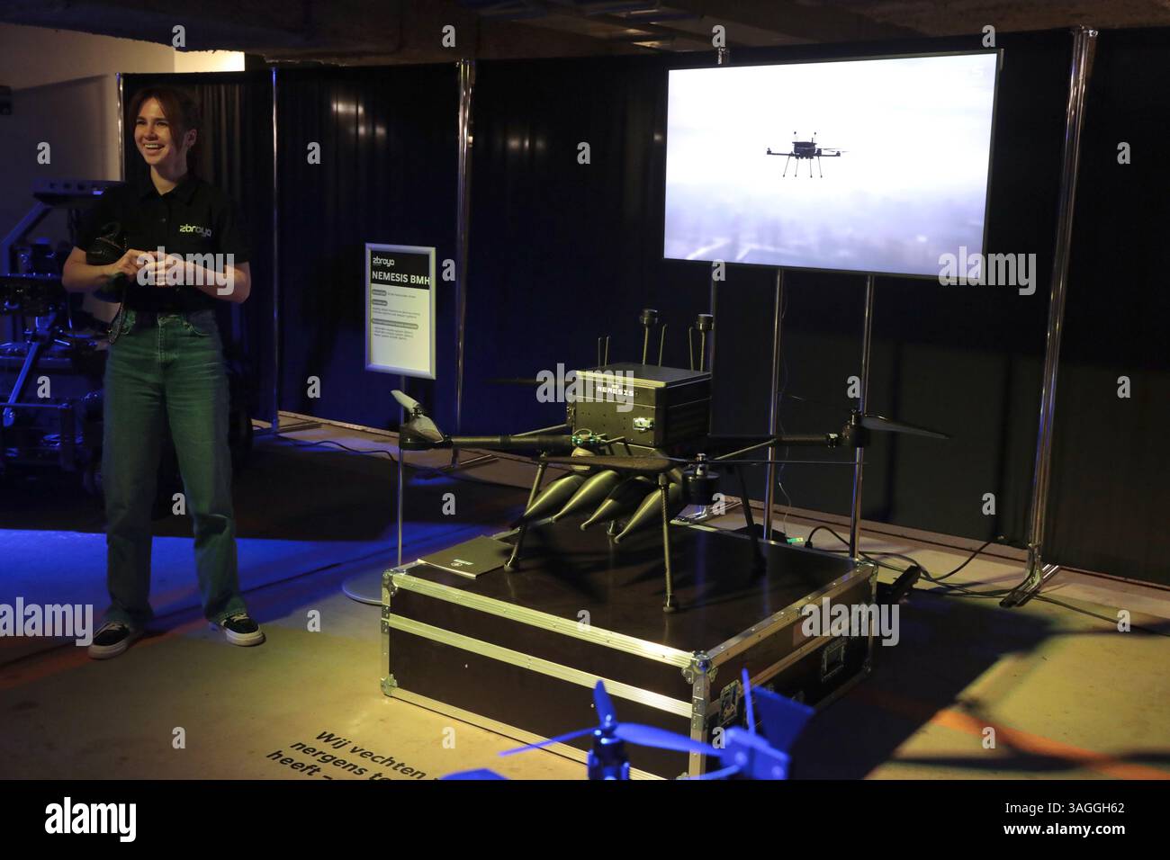 The Ukrainian heavy UAV NEMESIS BMH is displayed during a presentation ...