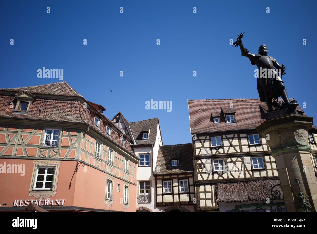 Bottom-up view of the statue of General Lazare Schwendi and half ...