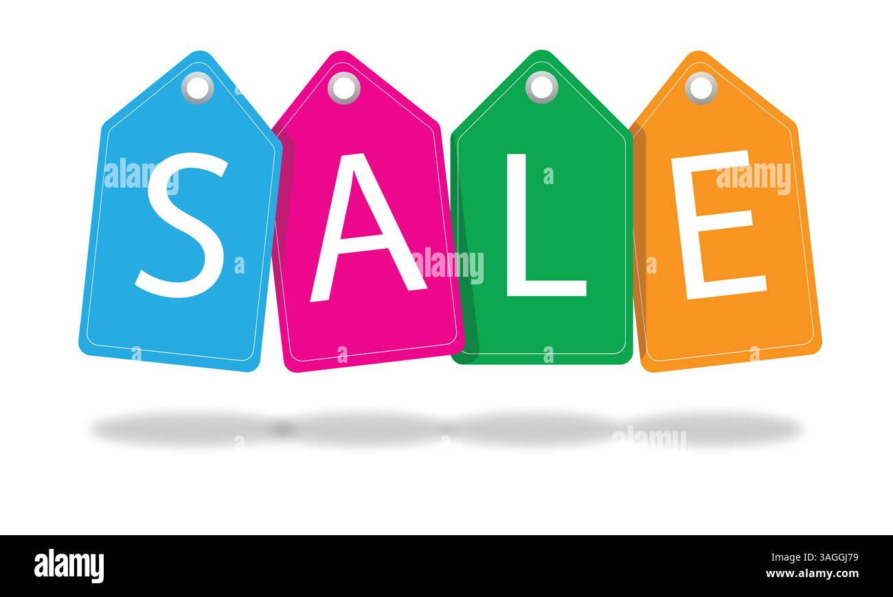 colourful hanging sales tags with shadow isolated on transparent ...