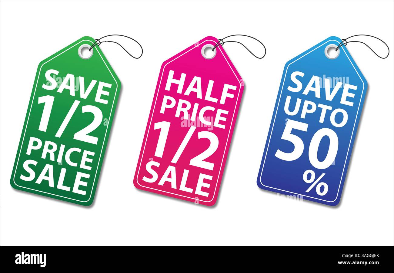 Colourful hanging sales tags with optional transparent shadow Stock ...