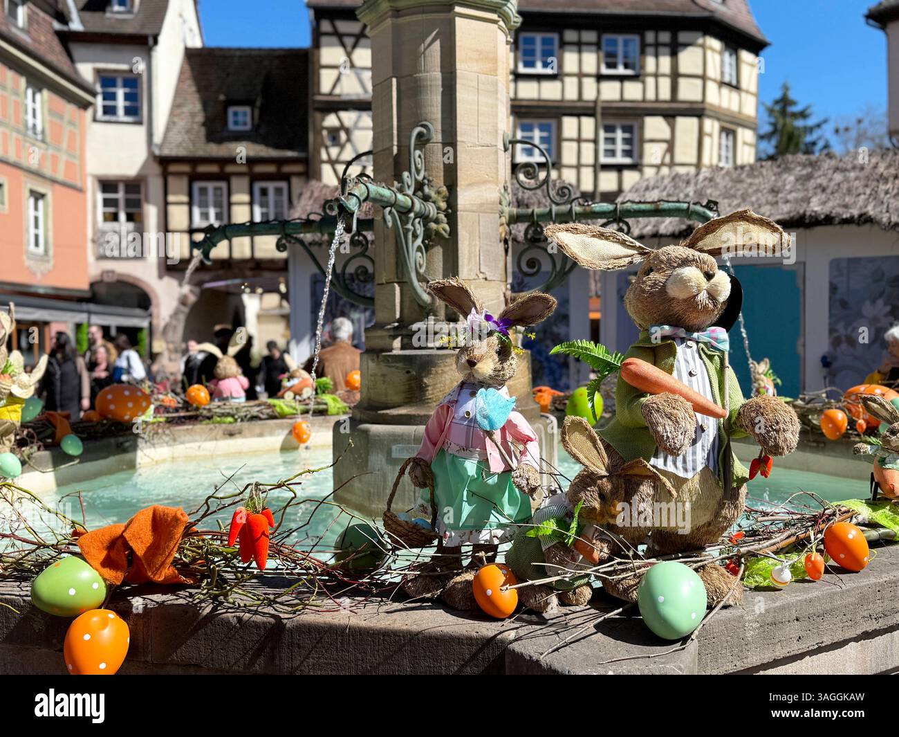 Colmar, France. April 07, 2025. Easter holiday decoration on the ...