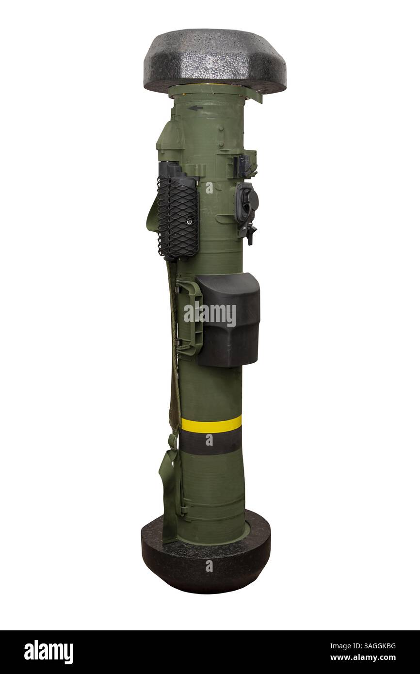 An anti-tank missile system on a white background, isolated. Modern ...