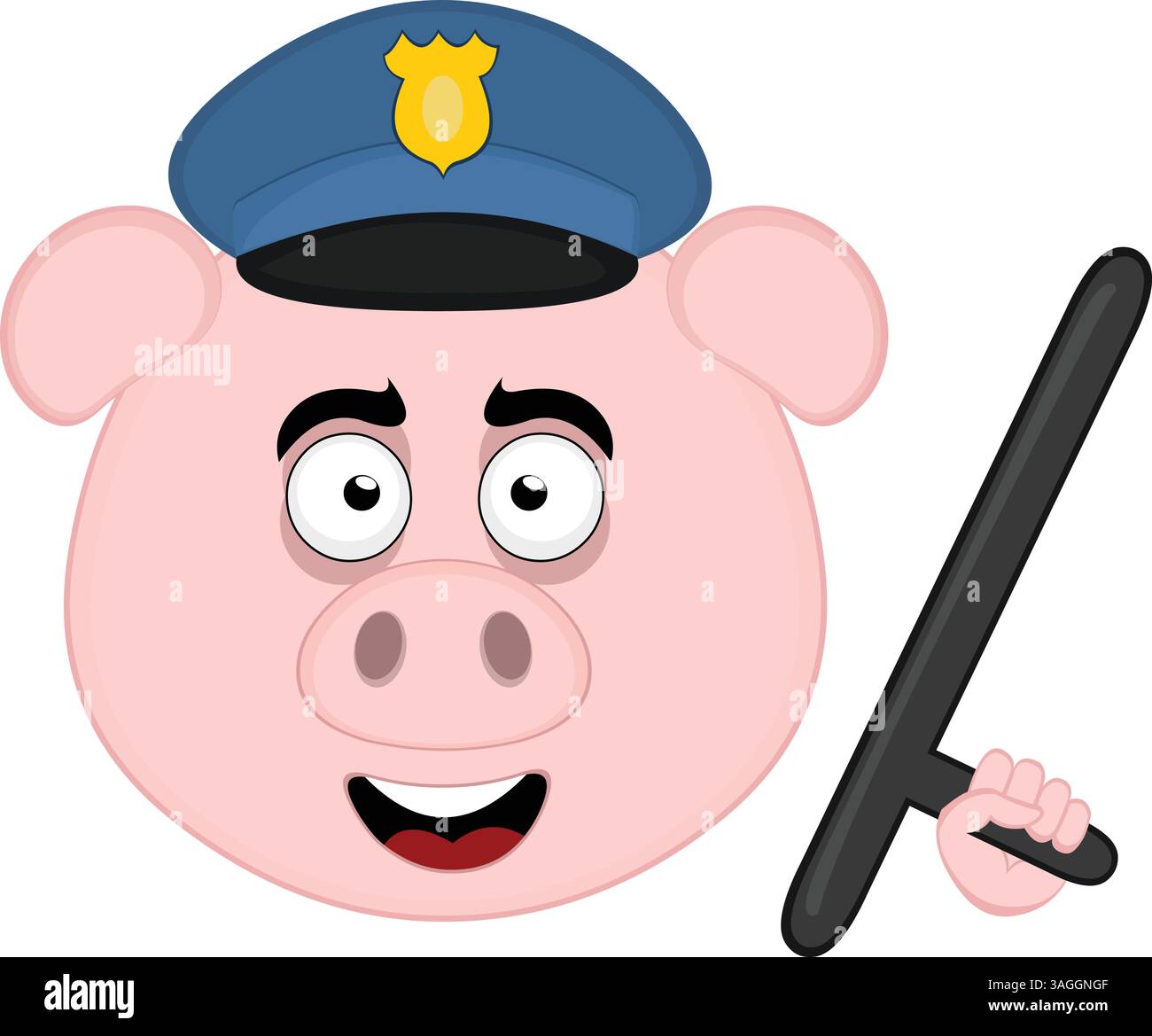 vector illustration emoji character face pig cartoon, with a police cap and nightstick Stock ...