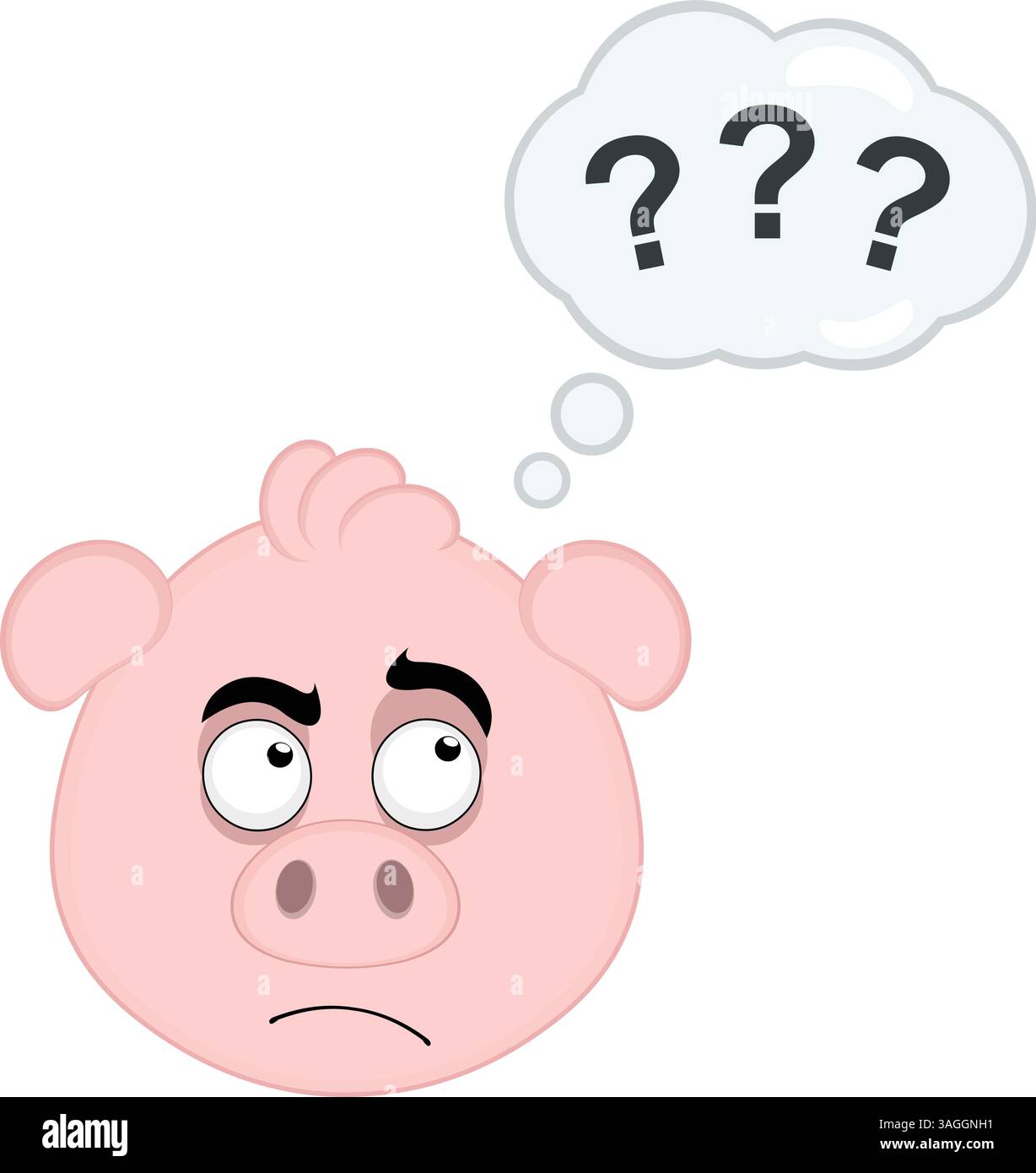vector illustration emoji character face pig cartoon, with a doubtful ...