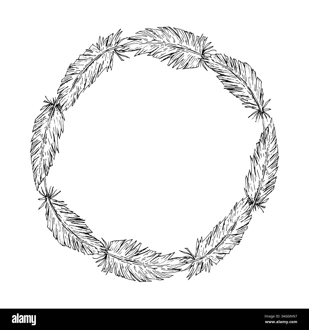 Vector illustration of a simple feather wreath in circular composition ...