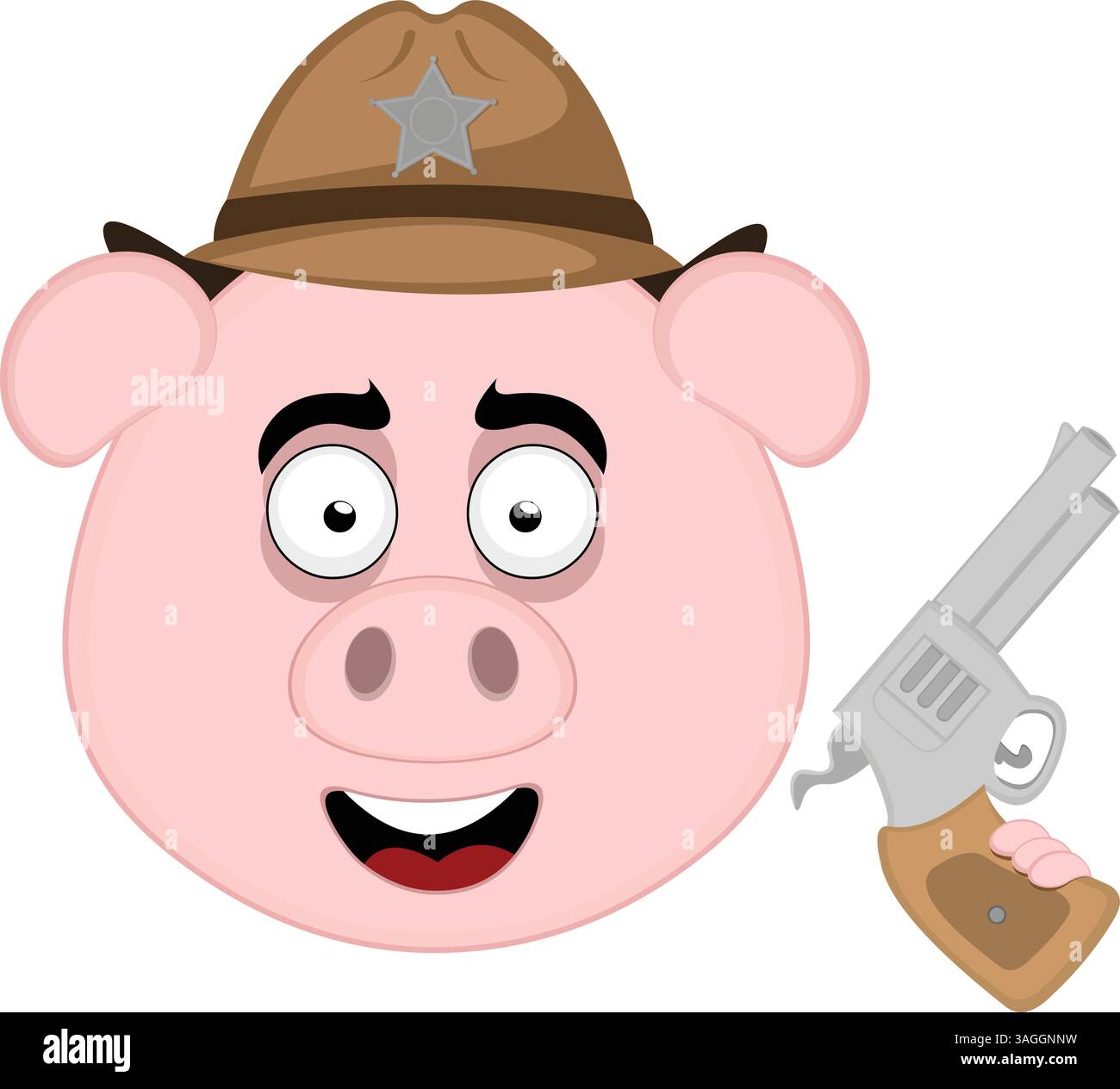 vector illustration emoji character face pig cartoon, cowboy sheriff ...