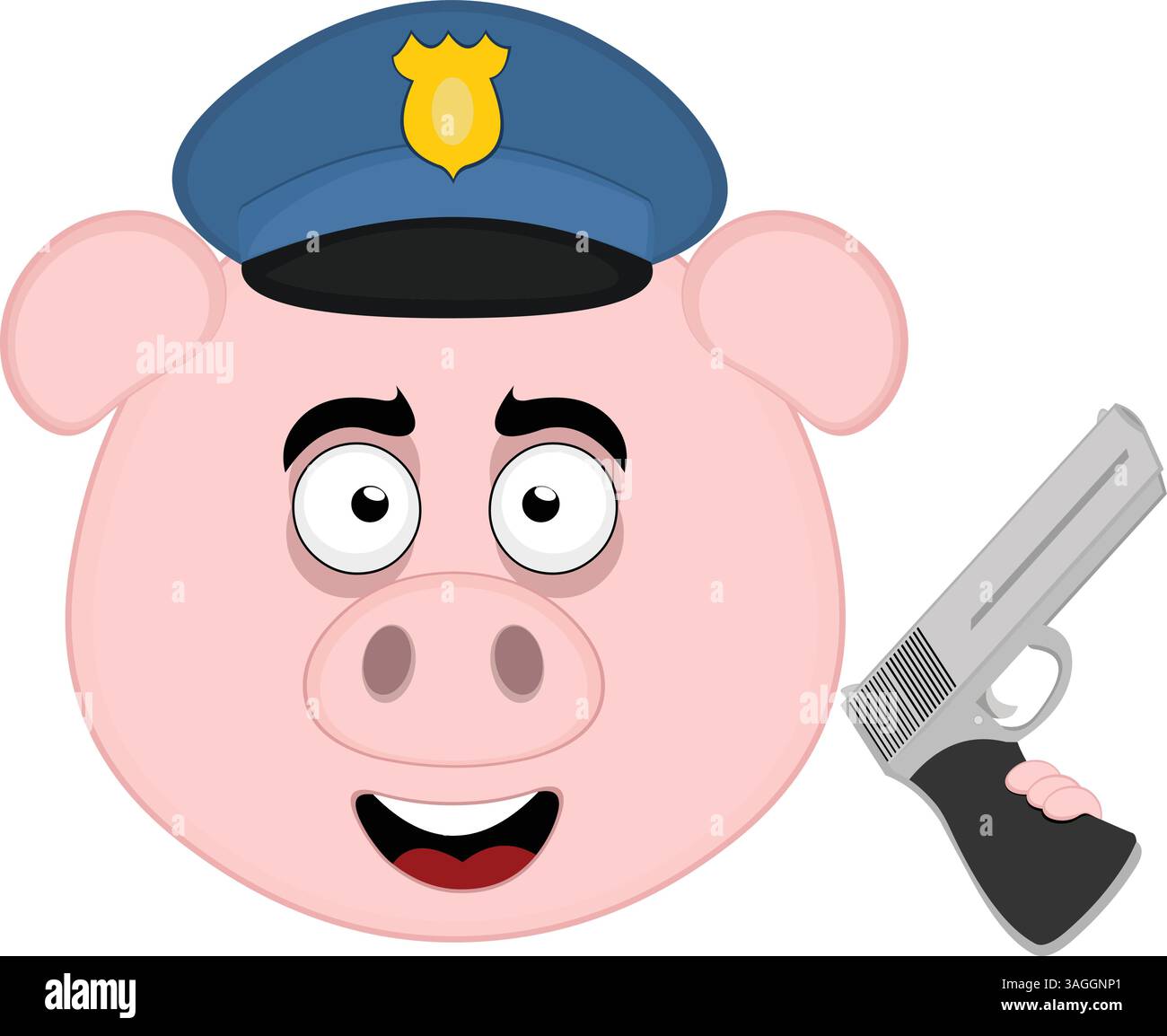vector illustration emoji character face pig cartoon, with a police hat and gun Stock Vector ...