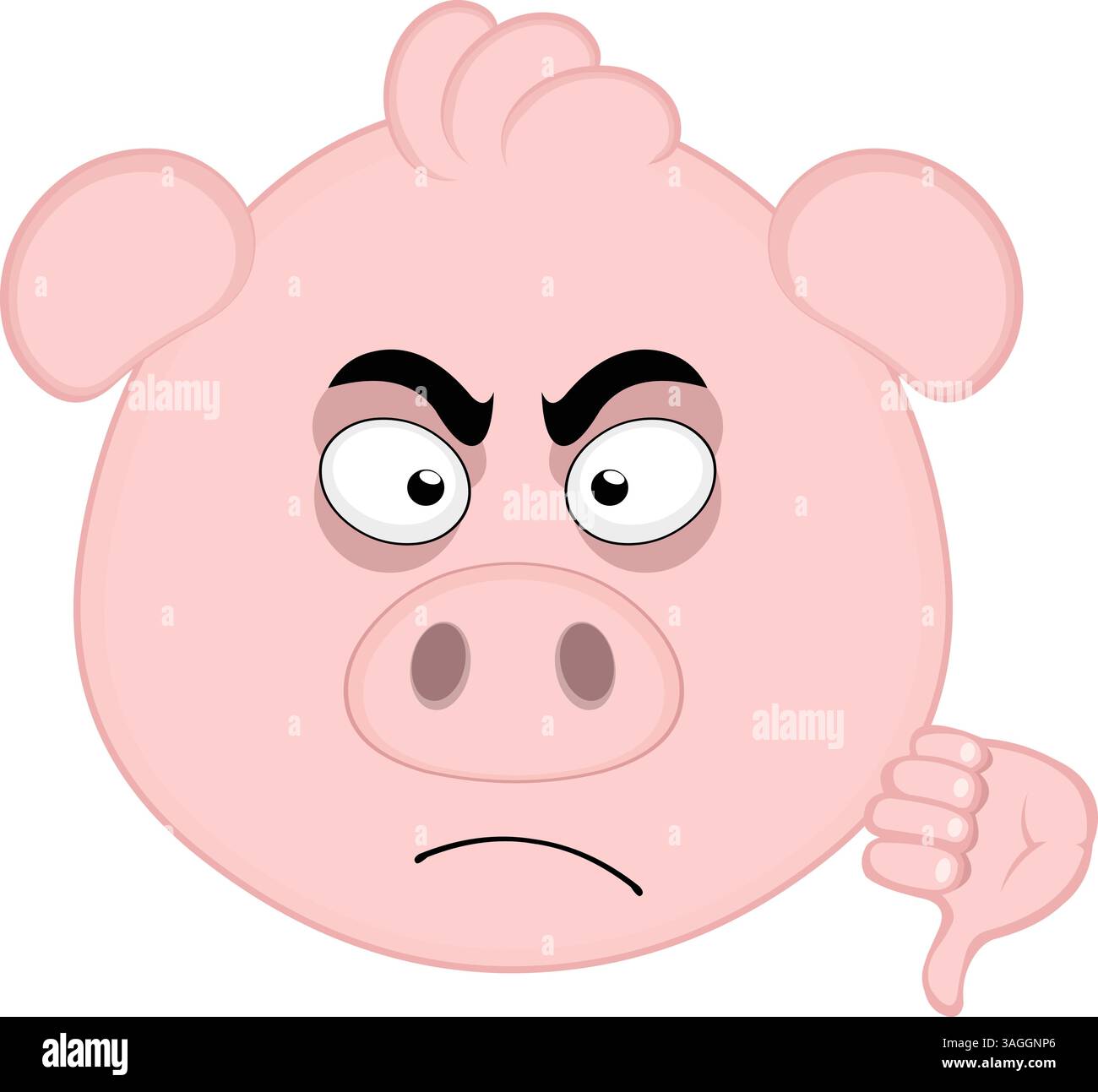 vector illustration emoji character face pig cartoon, with thumb pointing down in concept of not ...