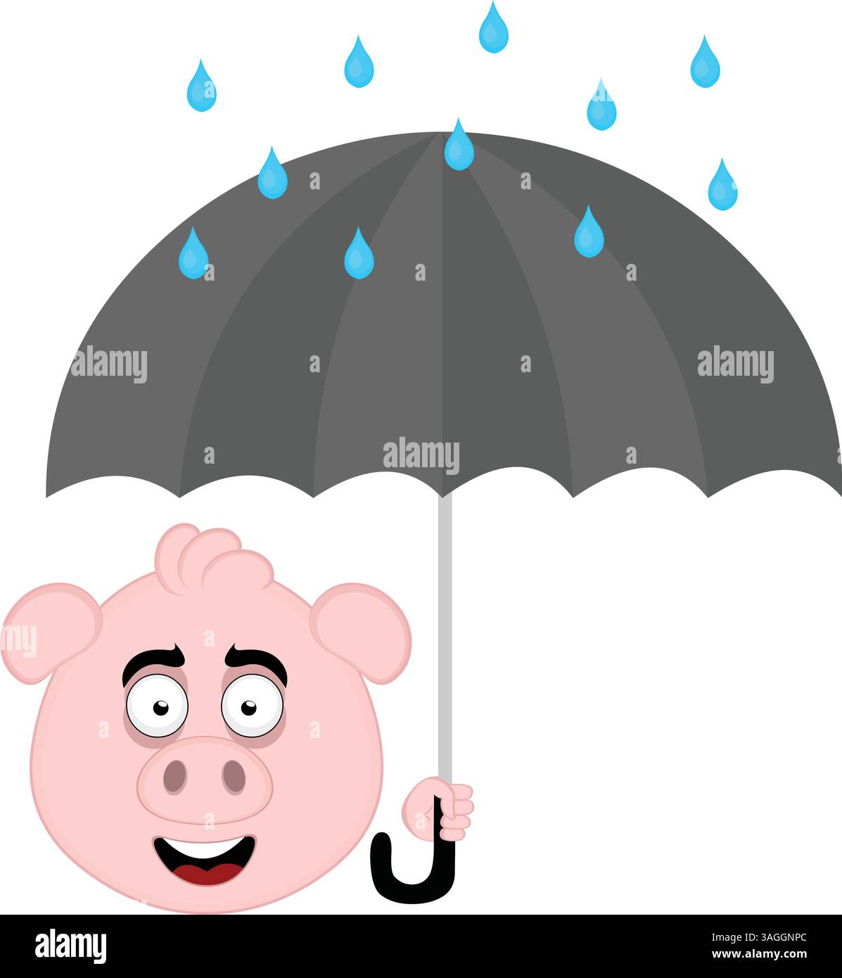vector illustration emoji character face pig cartoon, on a rainy day ...